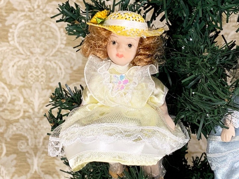 Set of 5 Miniature Porcelain Doll Christmas Tree Ornaments Item 1 - Etsy