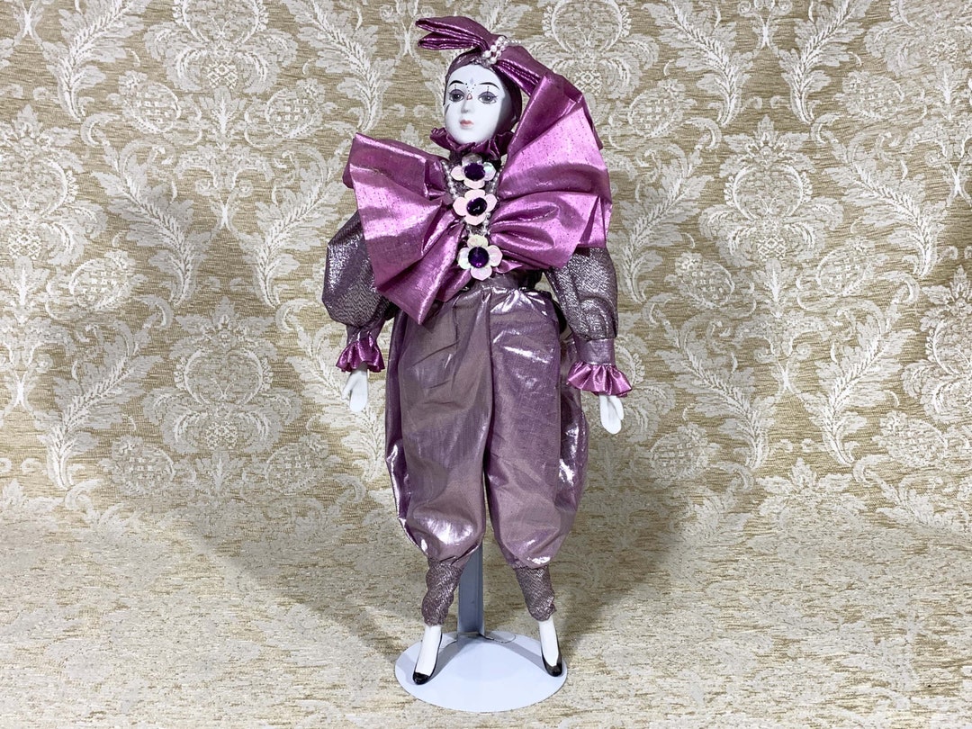 Vintage Porcelain French Pierott Clown in Pink and Dark Mauve - Etsy