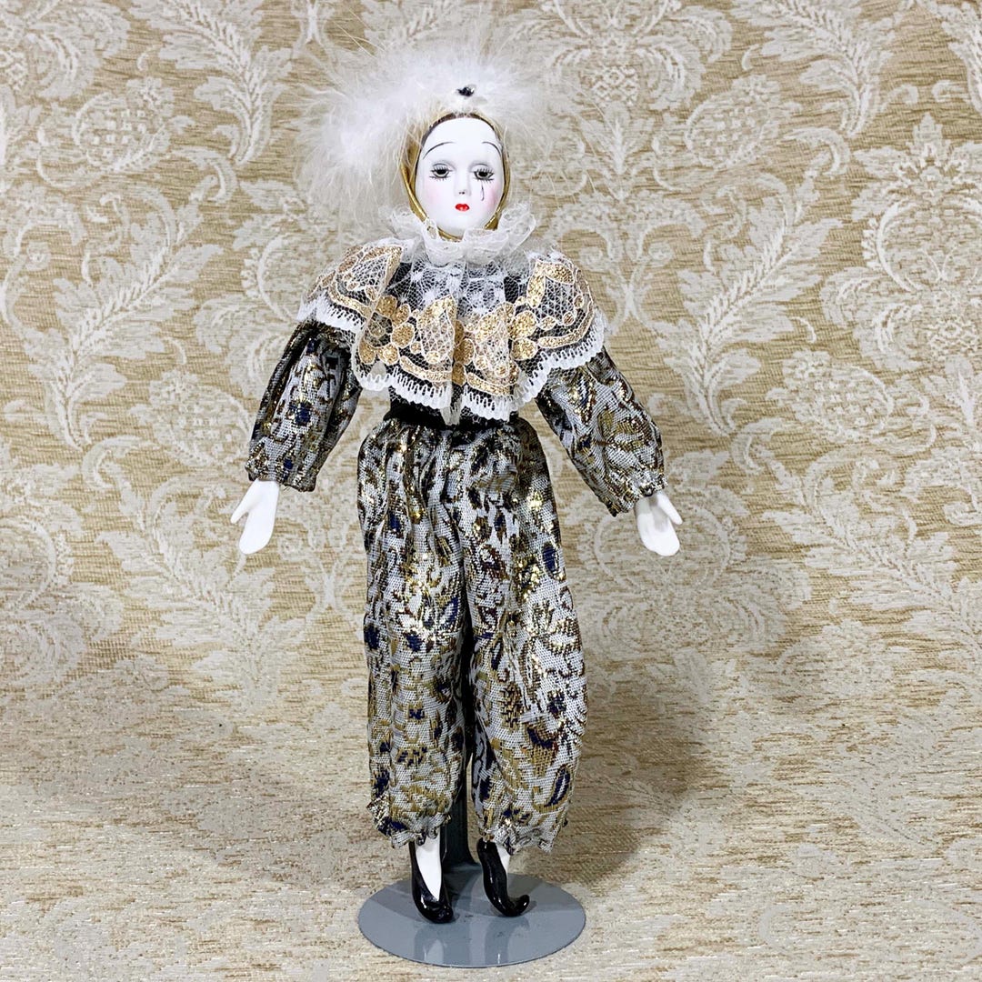 Small French Pierrot Clown Doll in Silver and Gold - Etsy