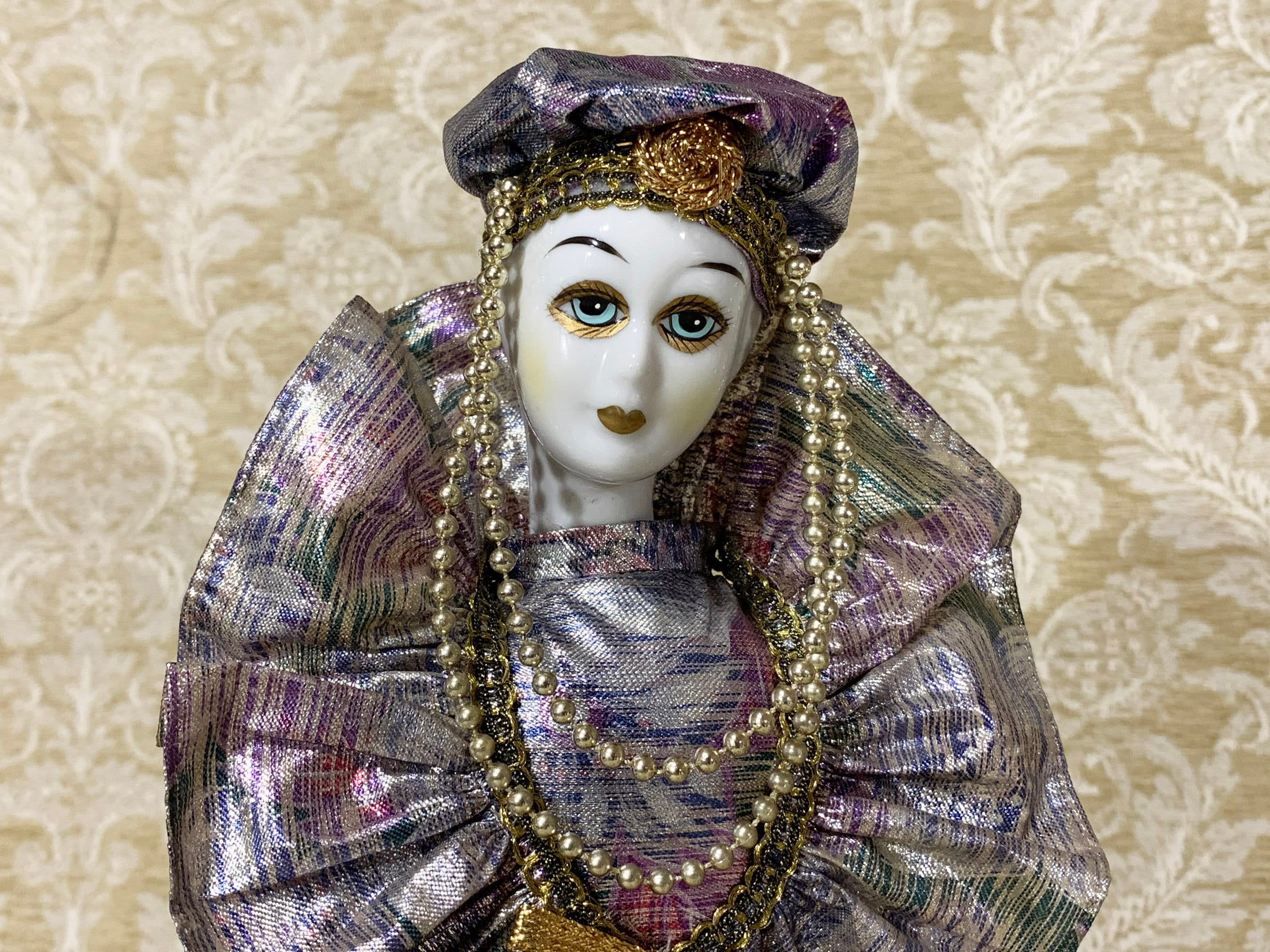 Musical Harlequin Pierrot Clown in Silver Gold Pink and - Etsy