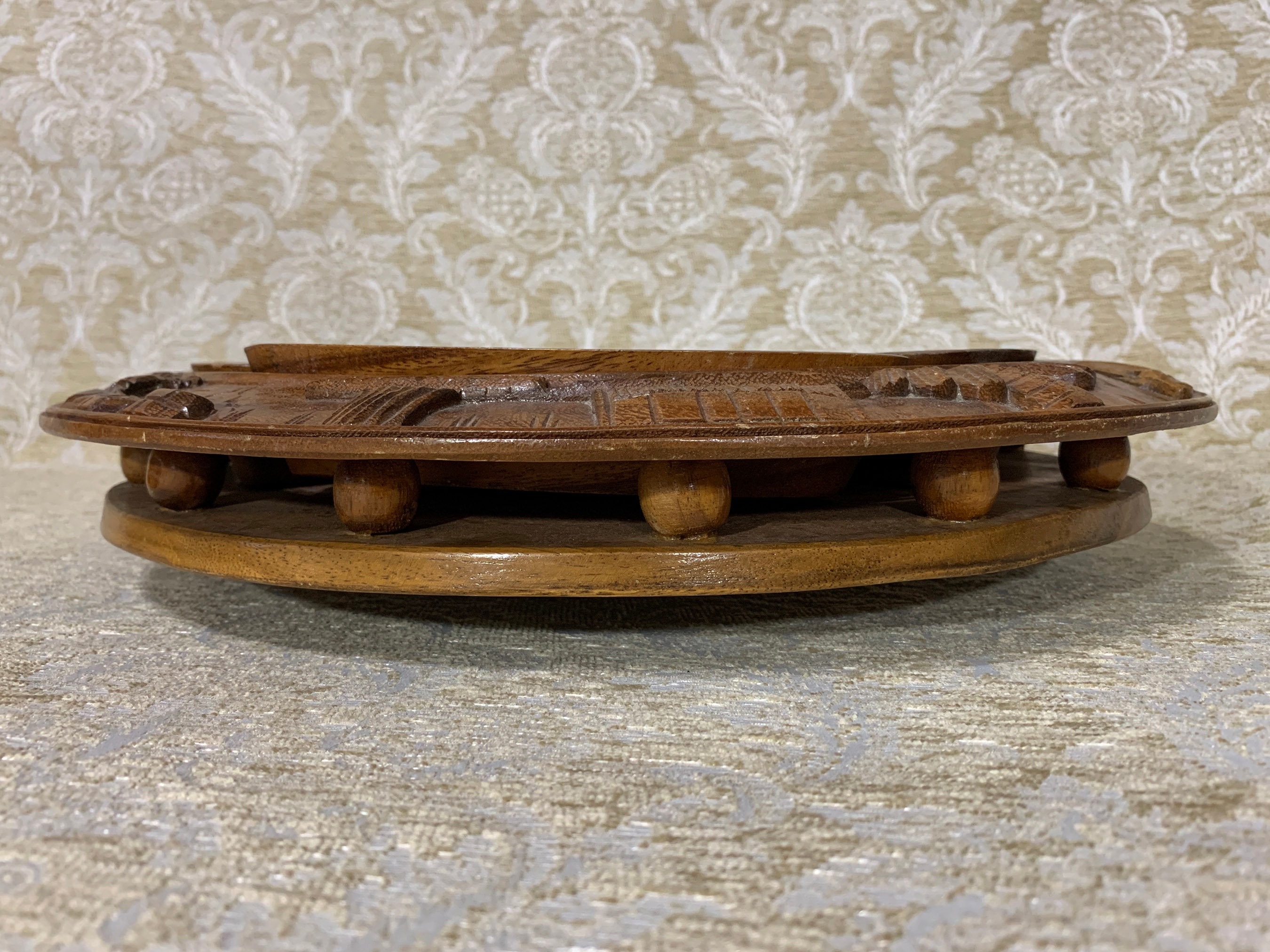 Large Vintage Wooden Lazy Susan Featuring Hand Carved Village - Etsy