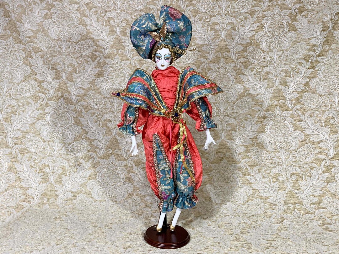 Collectible Porcelain Harlequin Pierrot Jester in Blue and Pale Rose ...