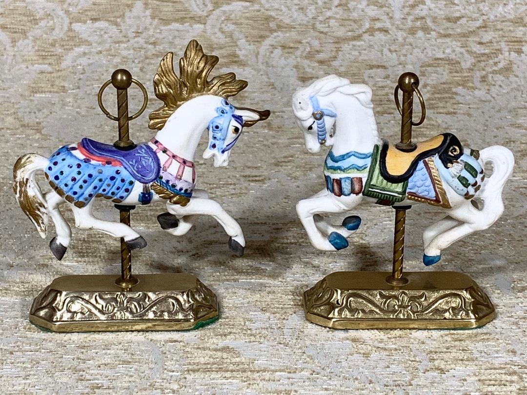 Set of Two Carousel Horse Figurines, Item 3 - Etsy