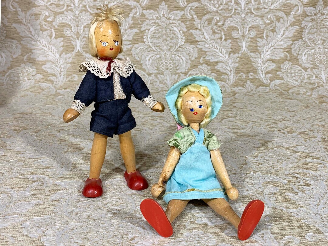 Two 1950s Polish Wooden Peg Dolls, a Boy and a Girl - Etsy