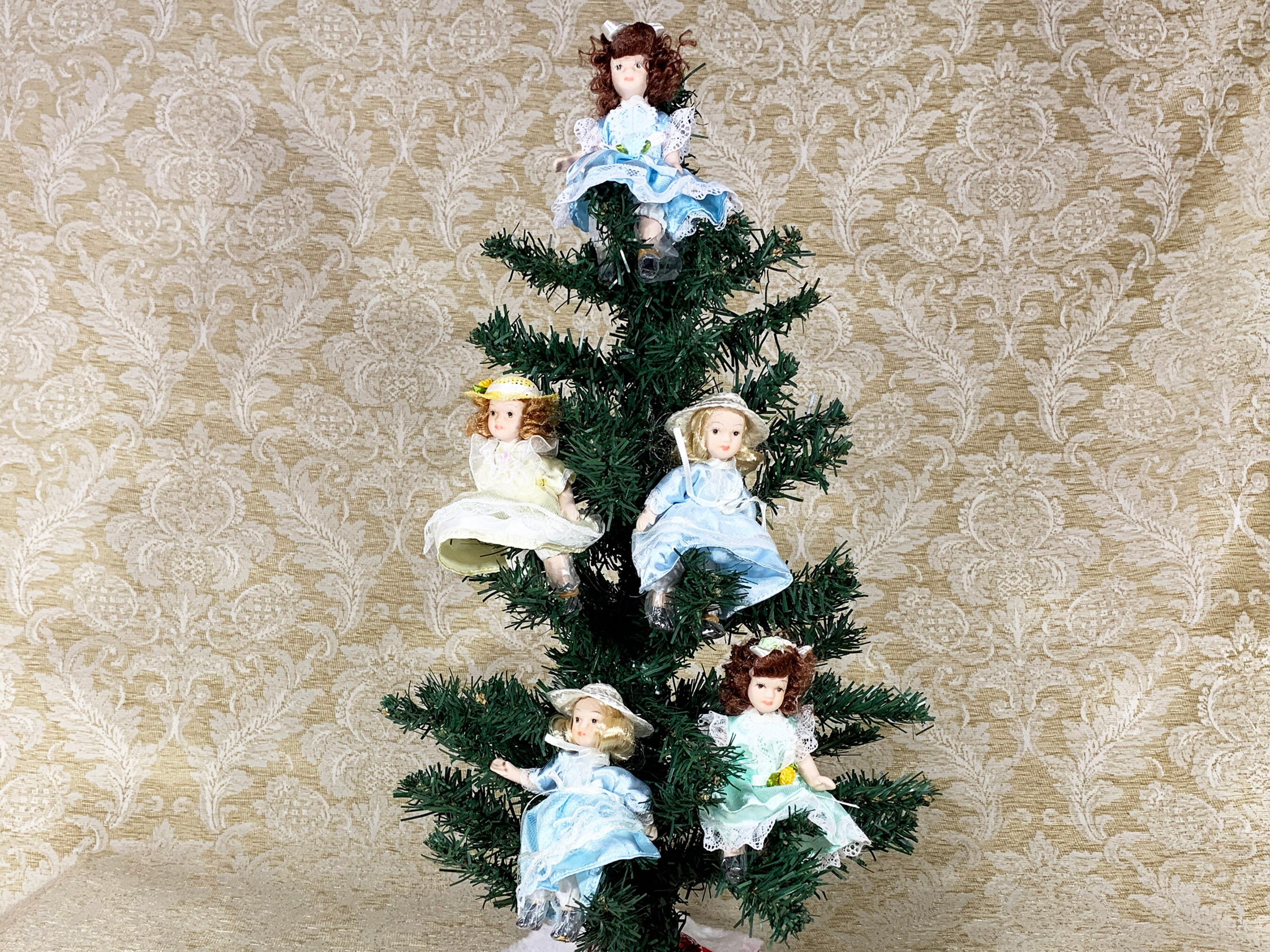 Set of 5 Miniature Porcelain Doll Christmas Tree Ornaments Item 1 - Etsy