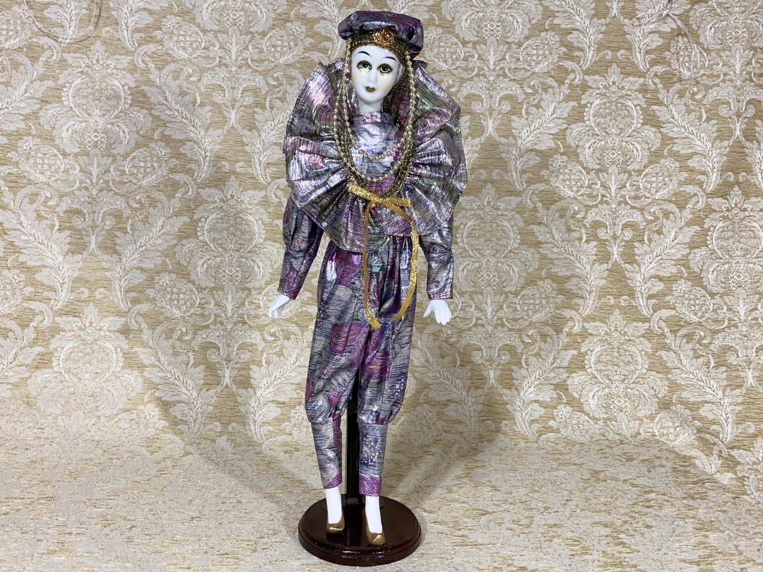 Musical Harlequin Pierrot Clown in Silver, Gold, Pink and Grey. - Etsy