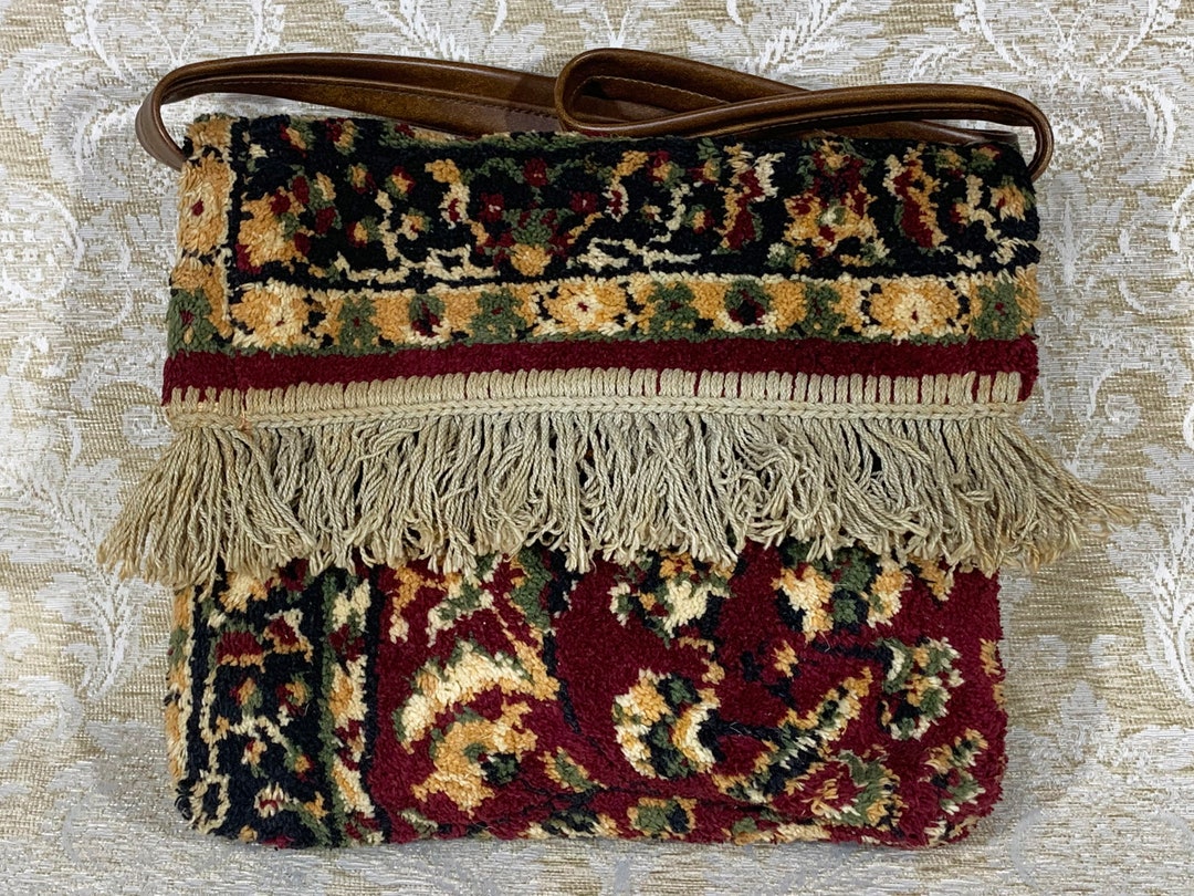 Carpet Shoulder Bag, Handmade of Red Tapestry With Fringe and Faux ...