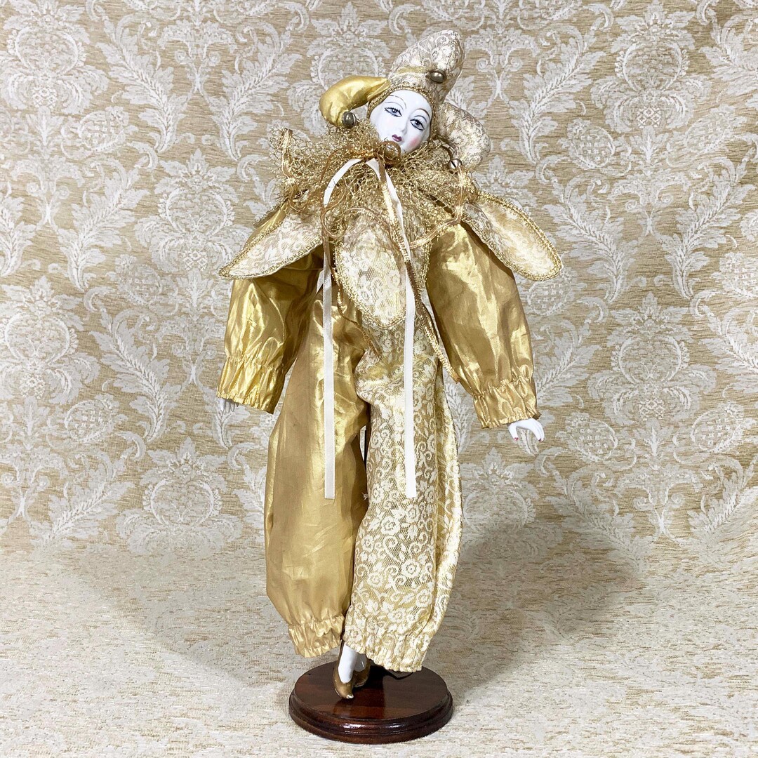 Harlequin Clown Doll in Gold With Painted Fingernails - Etsy