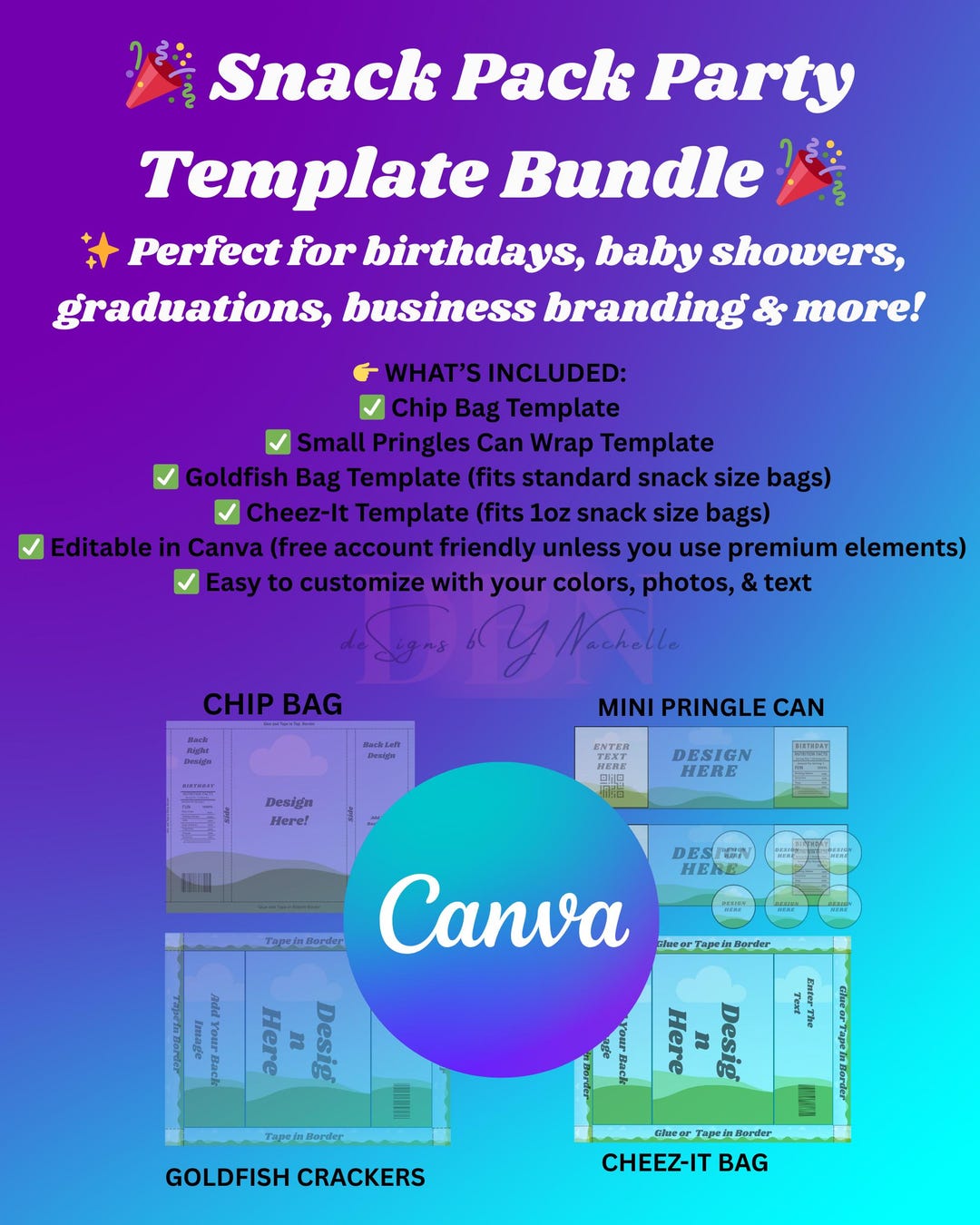 Snack Pack Party Template Bundle CANVA - Etsy