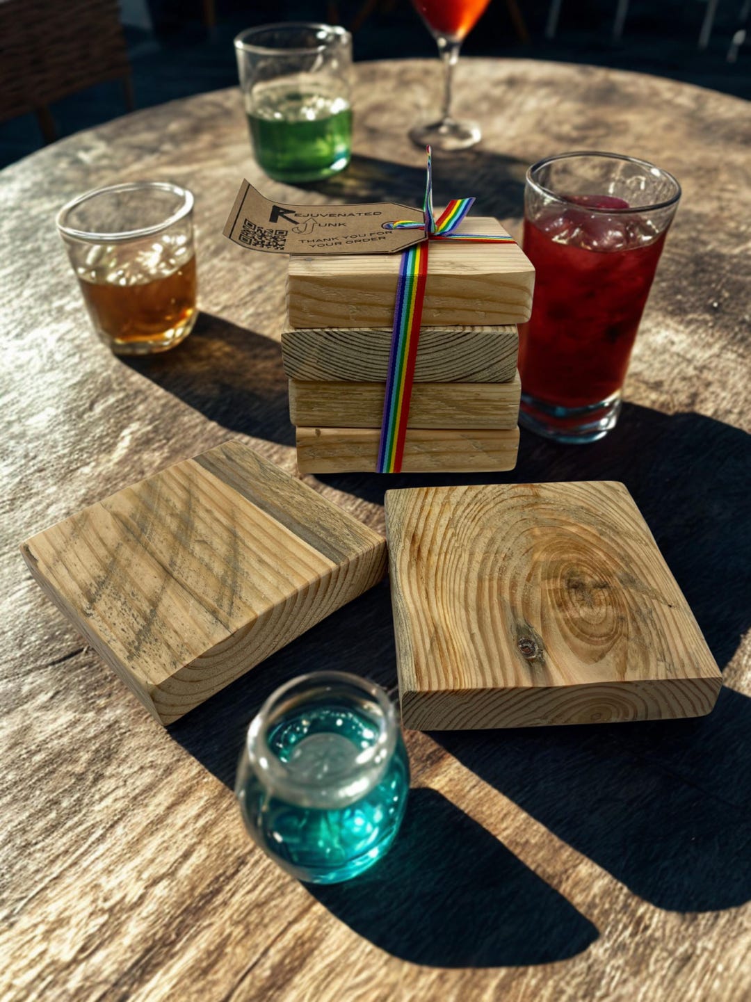 Recycled Pallet Wood Coaster Set, Natural or Dark Oak Wax, Rustic Gift ...