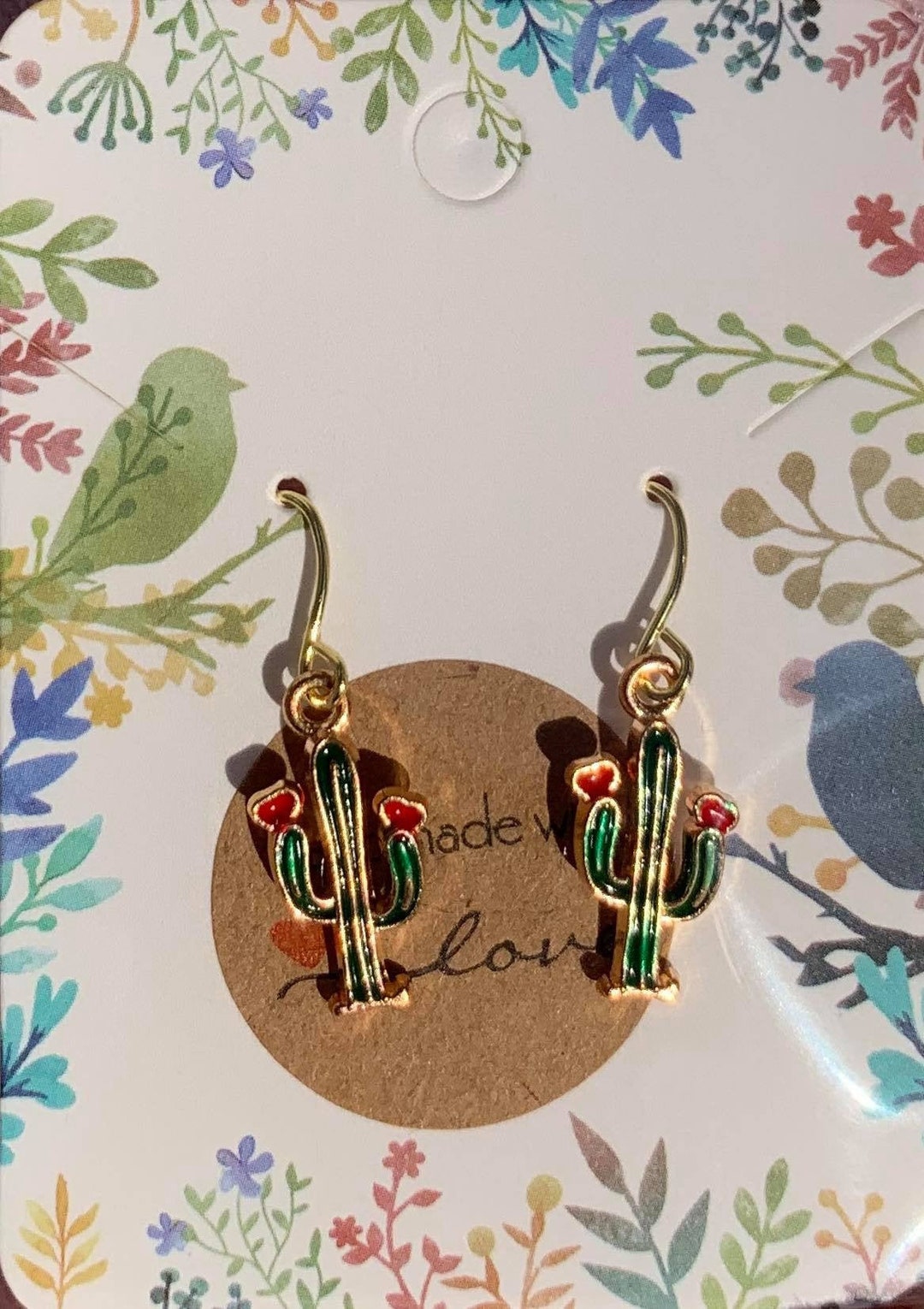 Gold Plated Cactus Enamel Earrings - Etsy