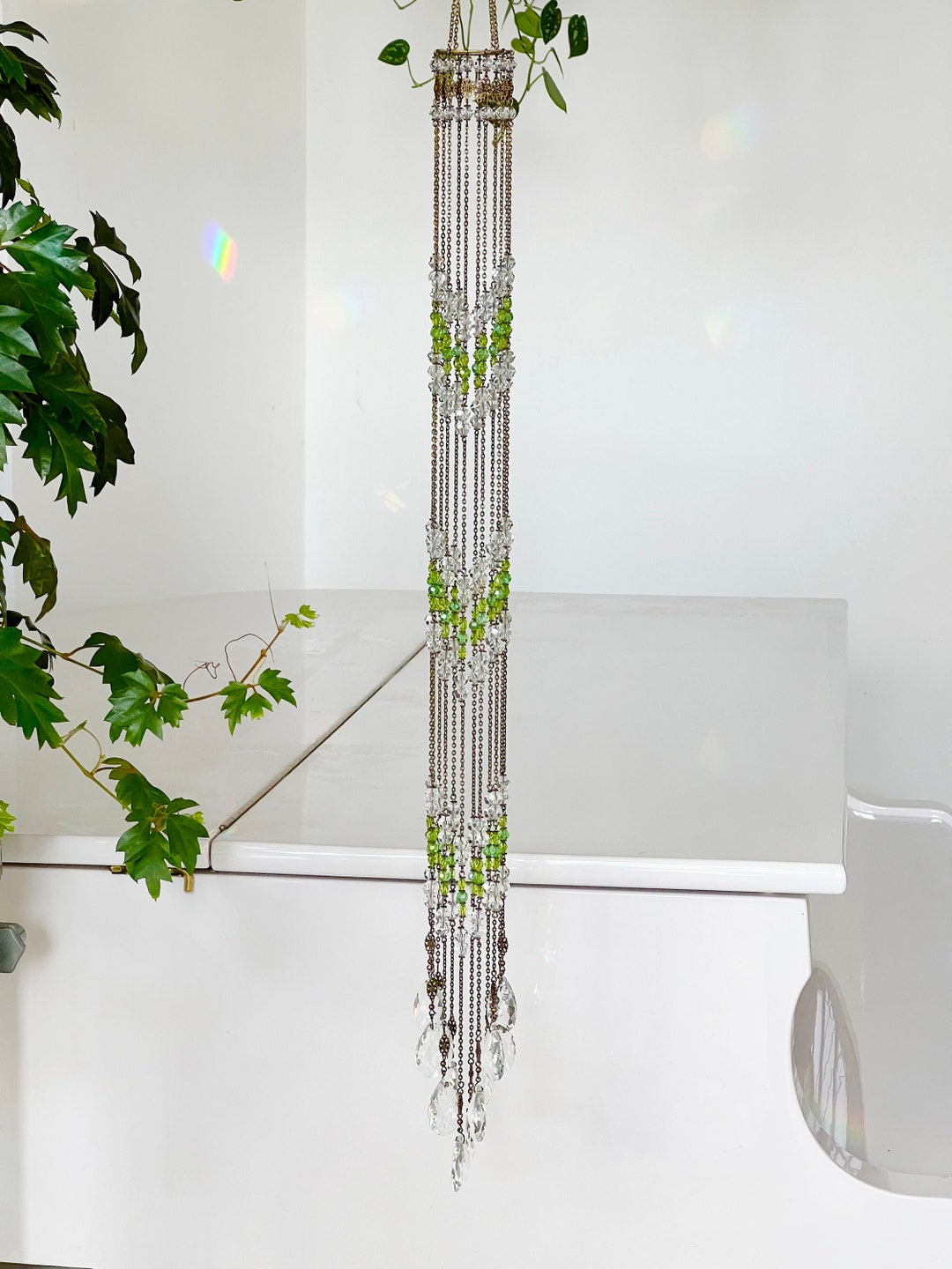 Elegant Crystal Suncatcher Chandelier, Lightcatcher Crystals for Windows, Christmas Decor, Green ...