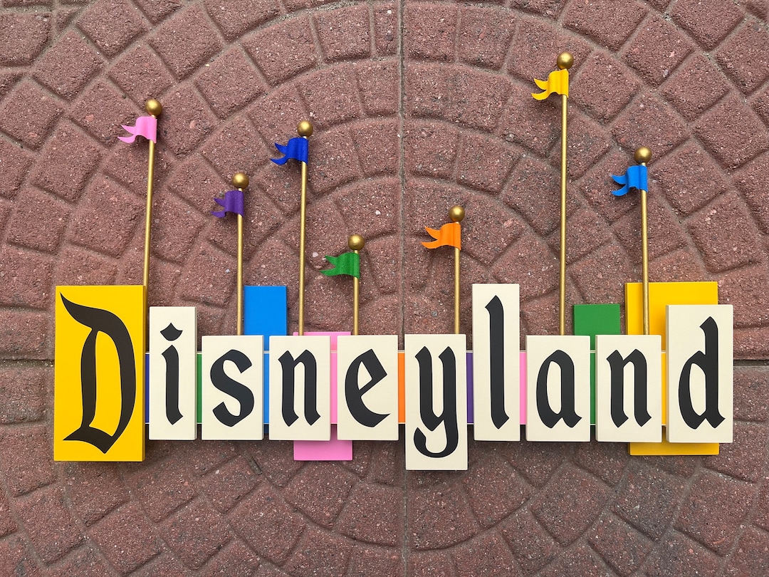 Vintage Disneyland Entrance Sign With Flags - Etsy