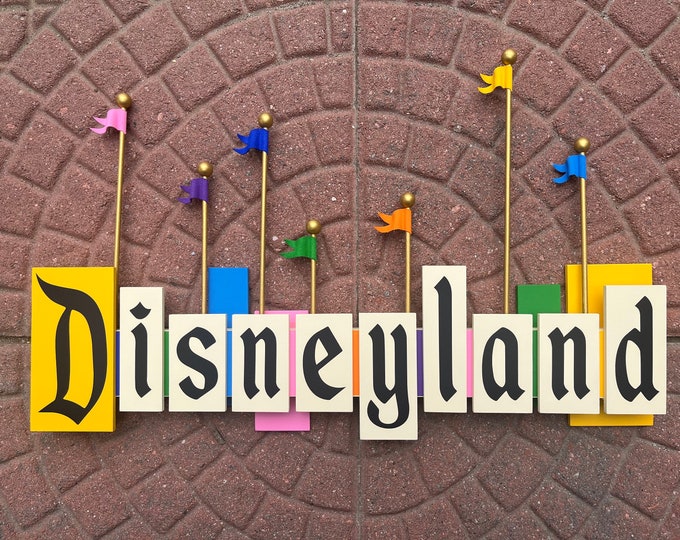 Vintage Disneyland Entrance Sign With Flags - Etsy