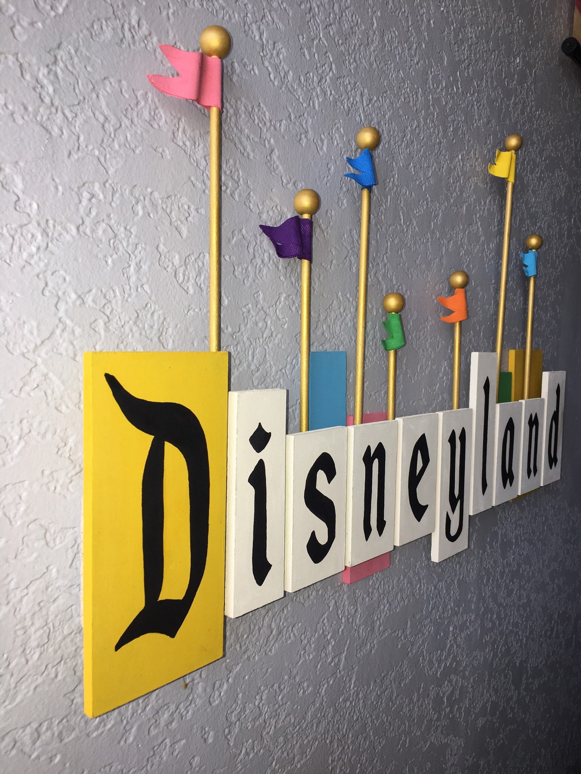 Vintage Disneyland Entrance Sign With Flags - Etsy