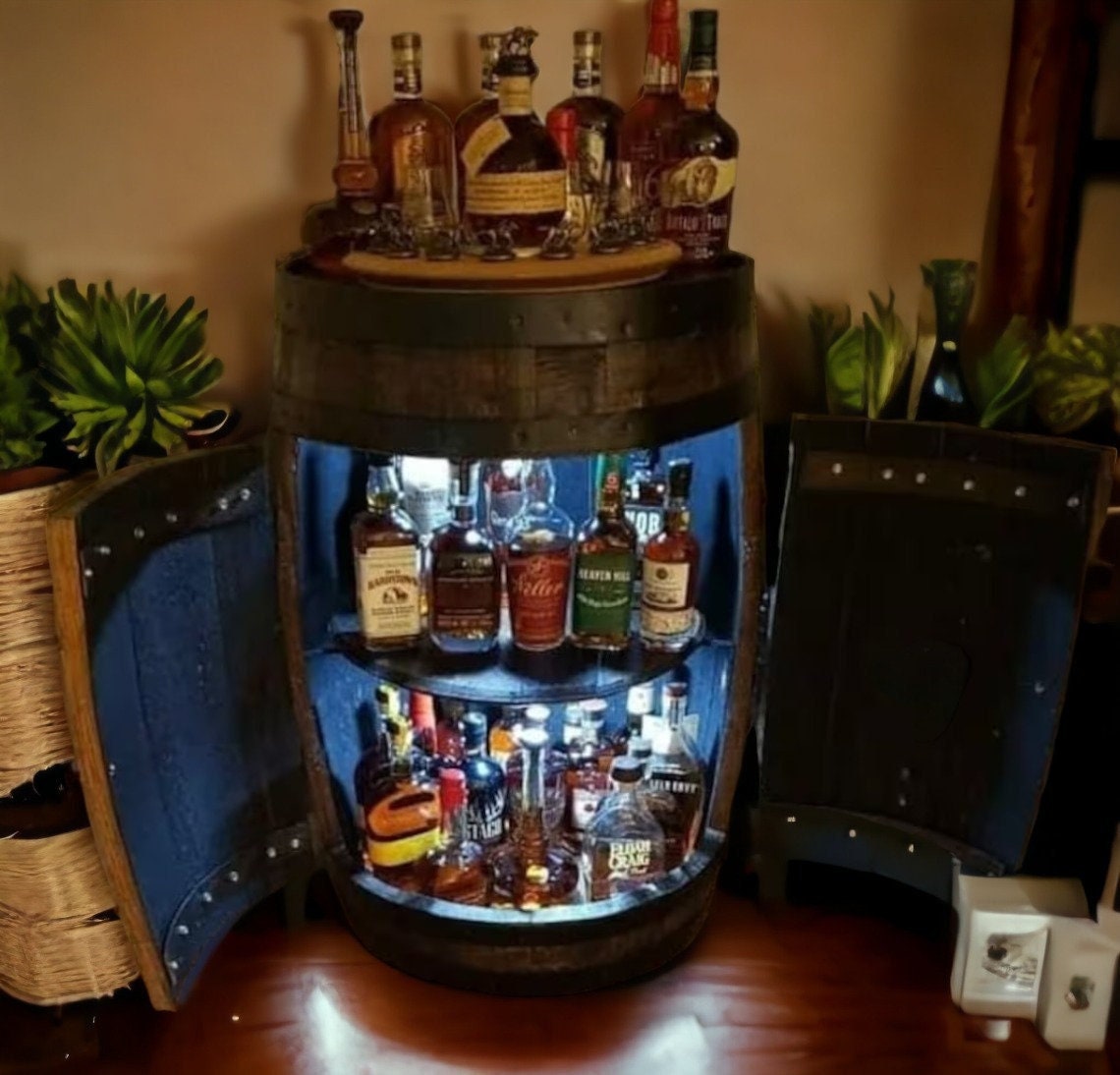 Handcrafted Whiskey Barrel Mini Bar With Double Doors - Etsy UK