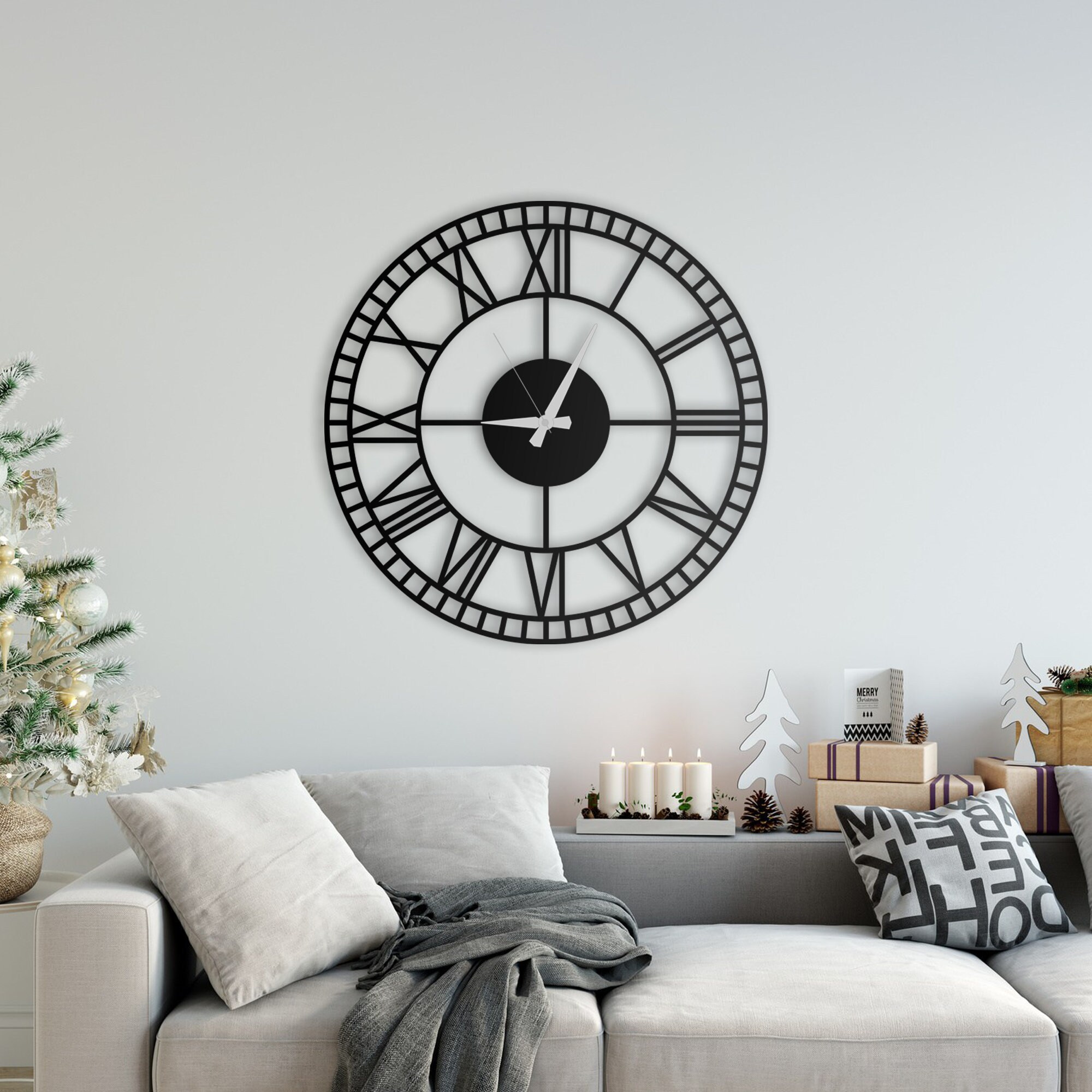 Roman Wall Clock Minimalist Large Wall Clock Farmhouse Wall | Etsy