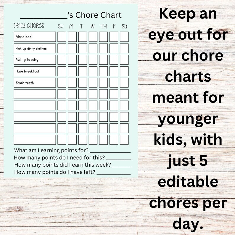 Editable Canva Template Chore Charts for Older Kids 10 - Etsy