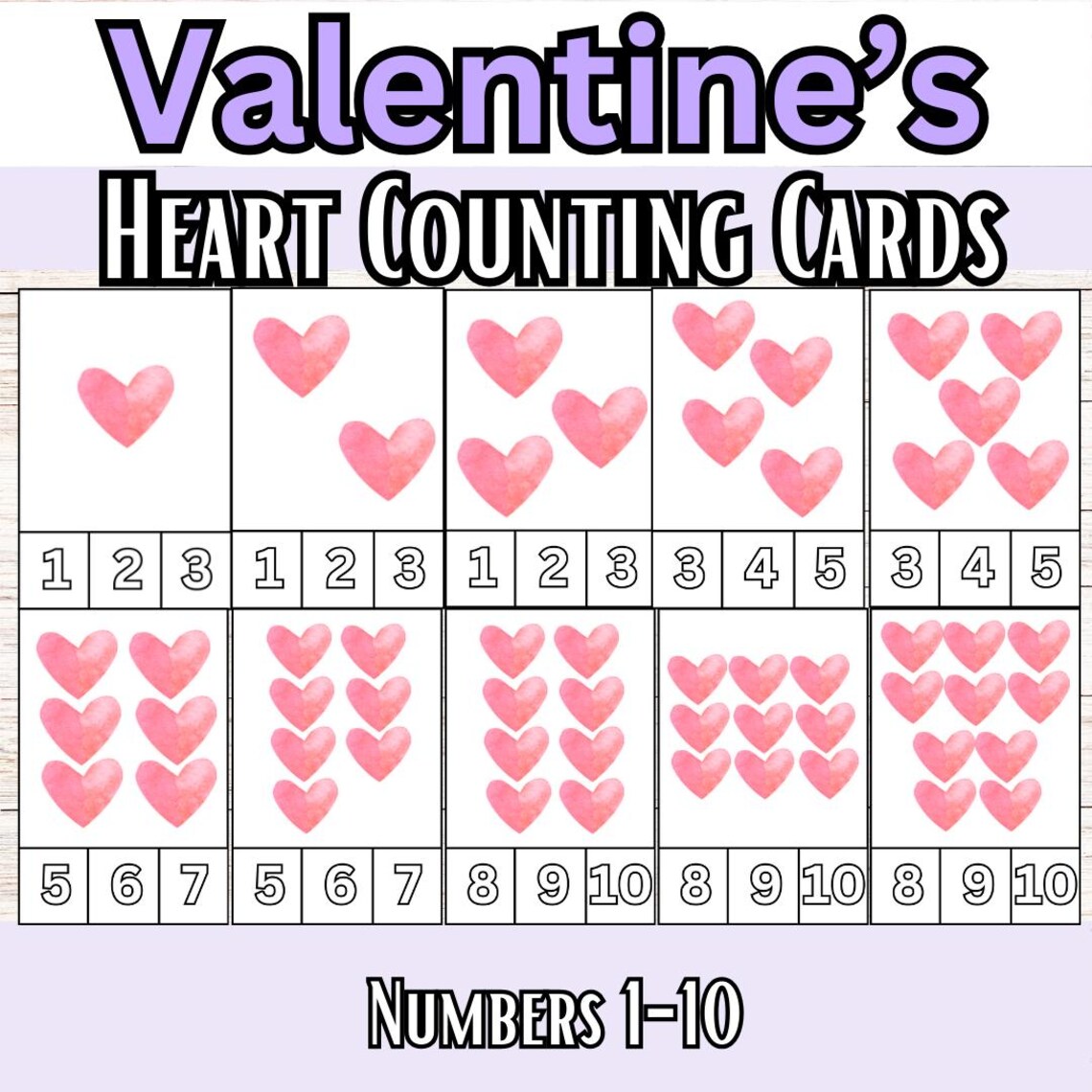 Valentine's Day Heart Counting Cards, Montessori Learning (digital ...