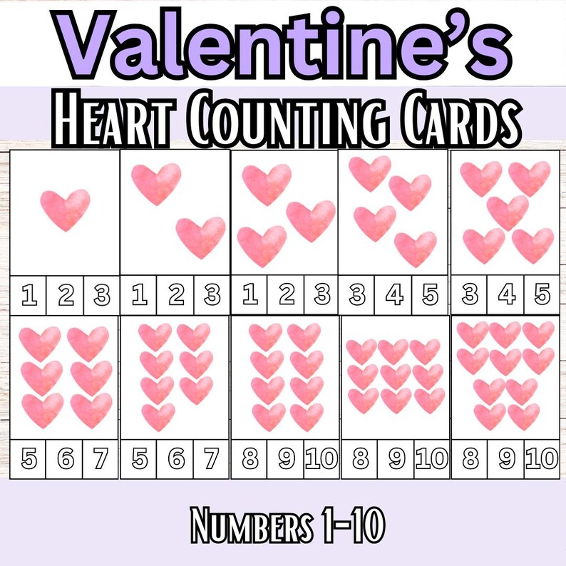 Valentine's Day Heart Counting Cards, Montessori Learning (digital ...