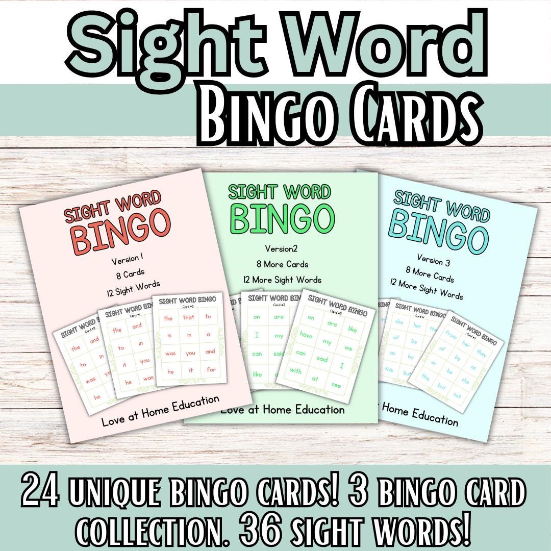 Sight Word Bingo Bundle – 3 Sets, 24 Cards (digital Download) - Etsy