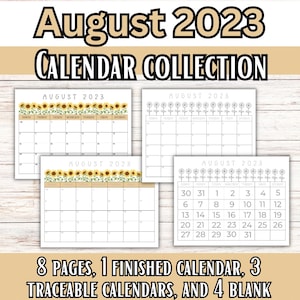 August 2023 Calendar Printable Pdf Calendar Traceable Calendar for Kids ...