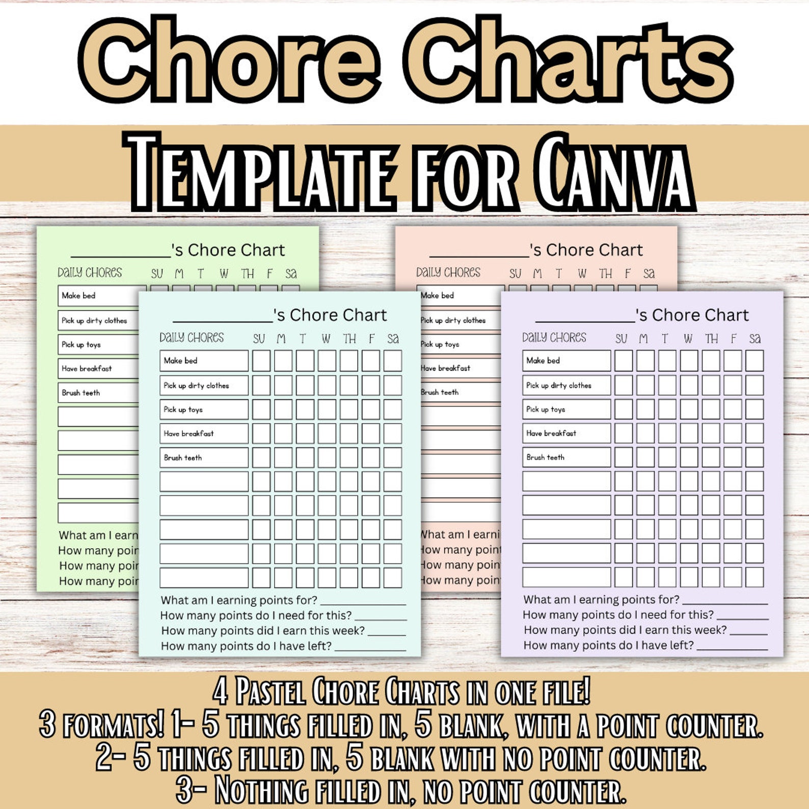 Editable Canva Template Chore Charts for Older Kids 10 - Etsy