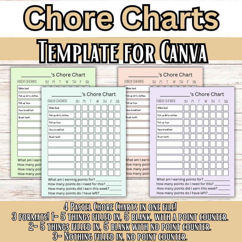 Editable Canva Template Chore Charts for Older Kids 10 - Etsy