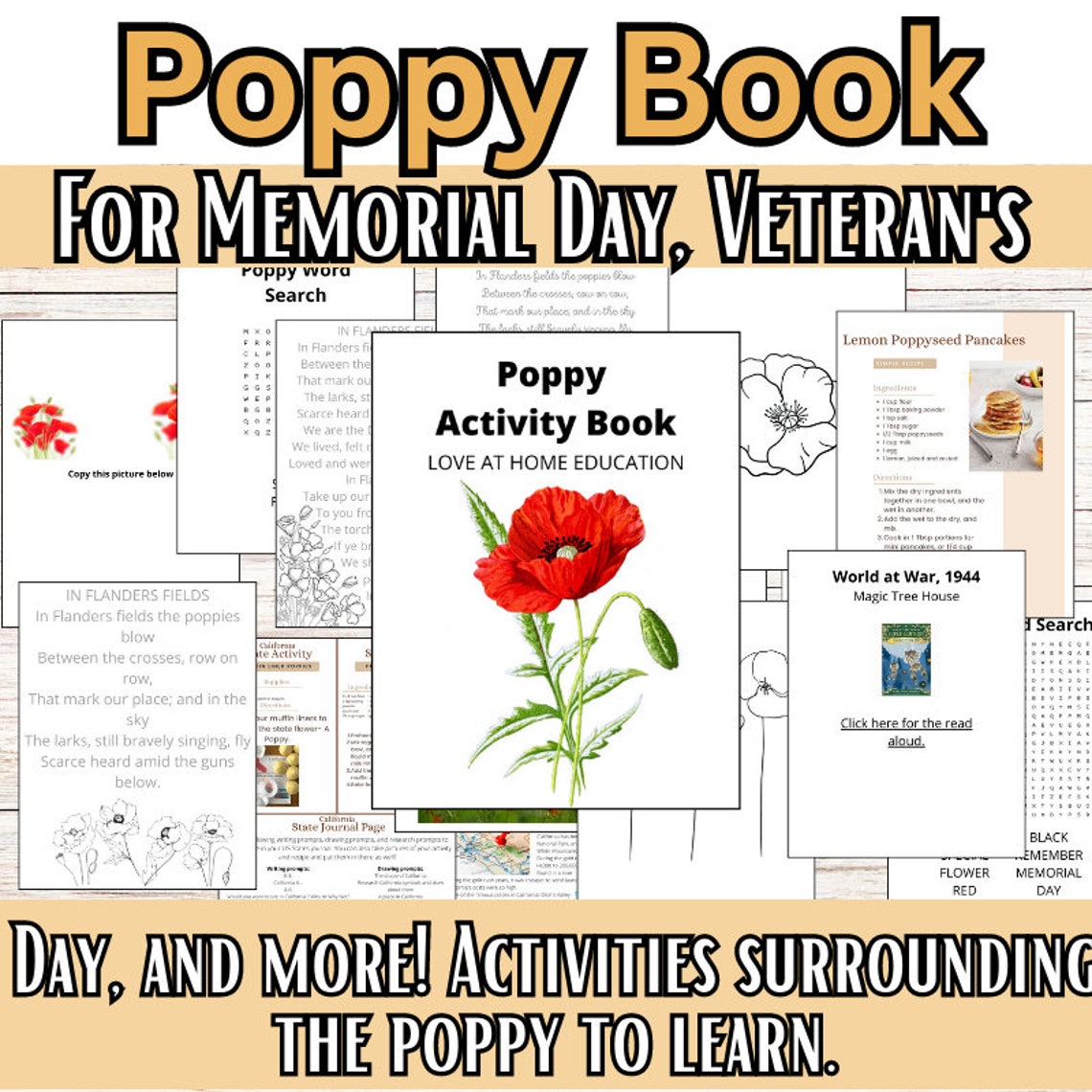 Poppy Activity Book remembrance Day, Memorial Day, Veterans' Day ...