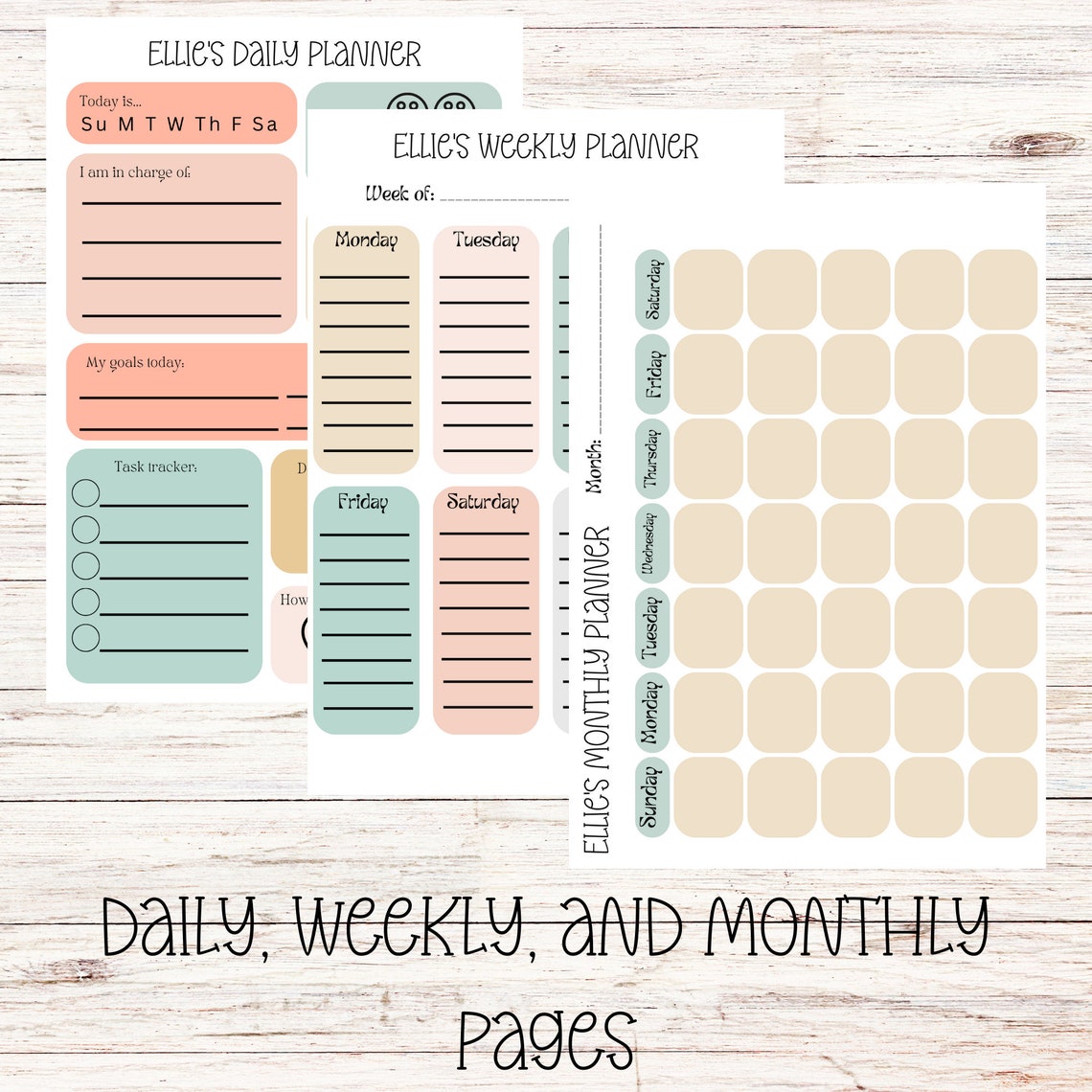 Blank Digital Pastel Kids Daily Planner, Daily Weekly Monthly Planner ...