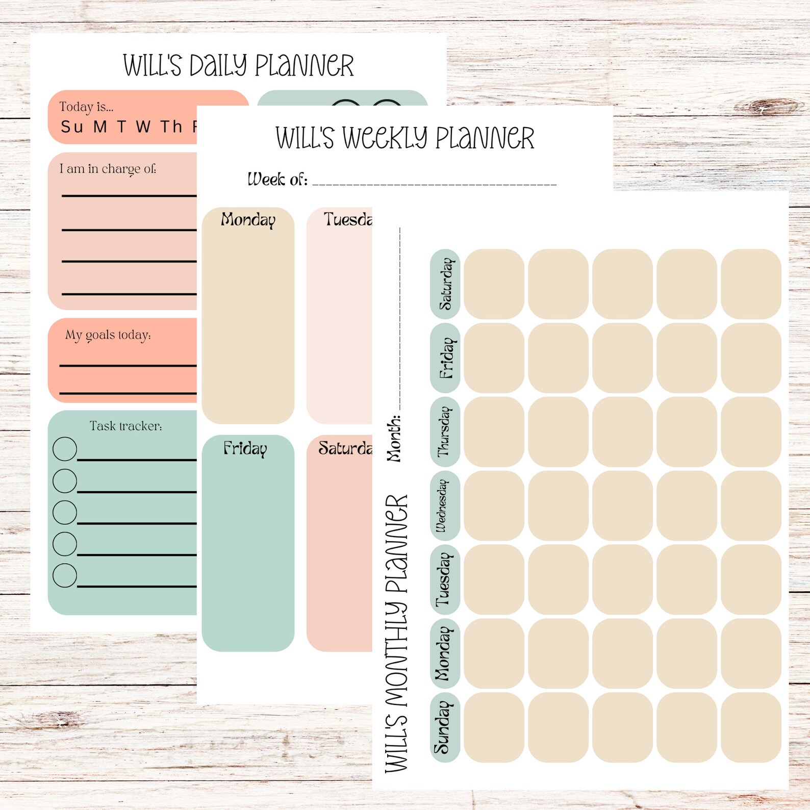 Blank Digital Pastel Kids Daily Planner, Daily Weekly Monthly Planner ...