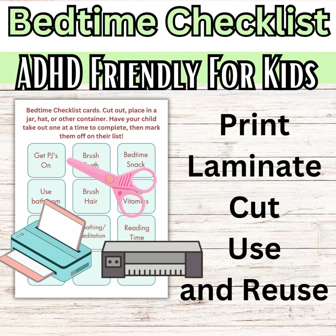 Blank & Filled in ADHD Bedtime Checklist for Kids, Teens, Adults ...
