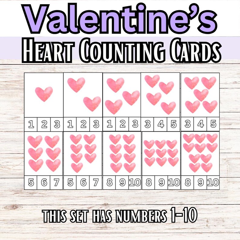 Valentine's Day Heart Counting Cards, Montessori Learning (digital ...