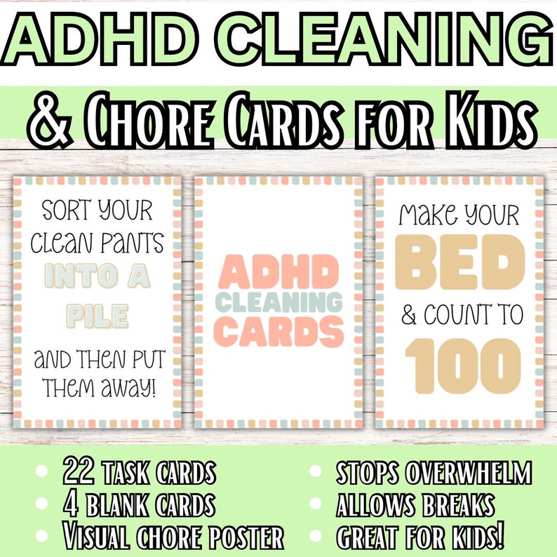 ADHD Cleaning Chore Cards for Kids, Teens, Adults (printable) - Etsy