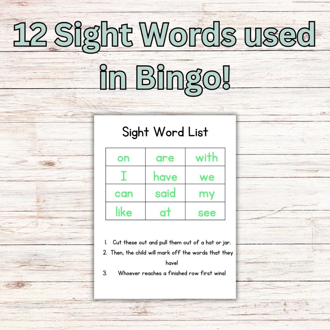 Sight Word Bingo 2 – 8 Bingo Cards for Prek and Beginning Readers ...