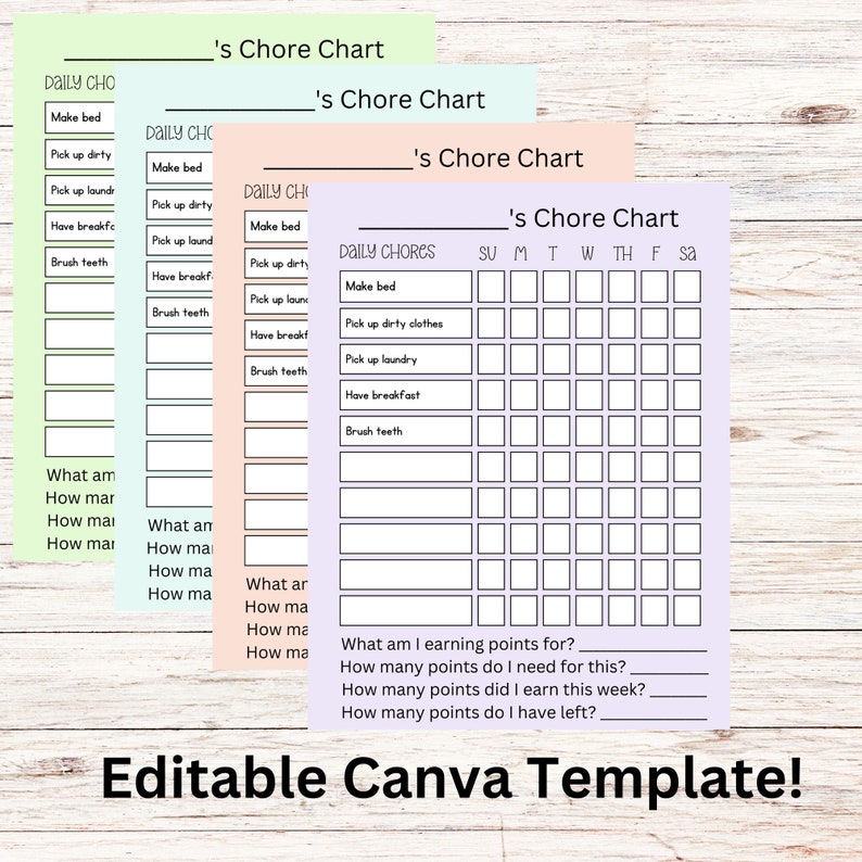 Editable Canva Template Chore Charts for Older Kids 10 - Etsy