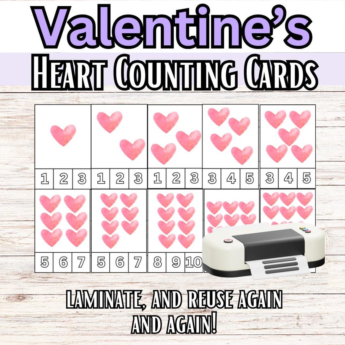 Valentine's Day Heart Counting Cards, Montessori Learning (digital ...