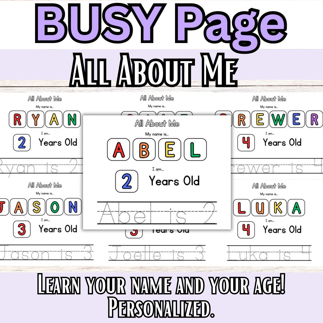 All About Me Pages Personalized Name, Age Busy Book for Preschoolers ...