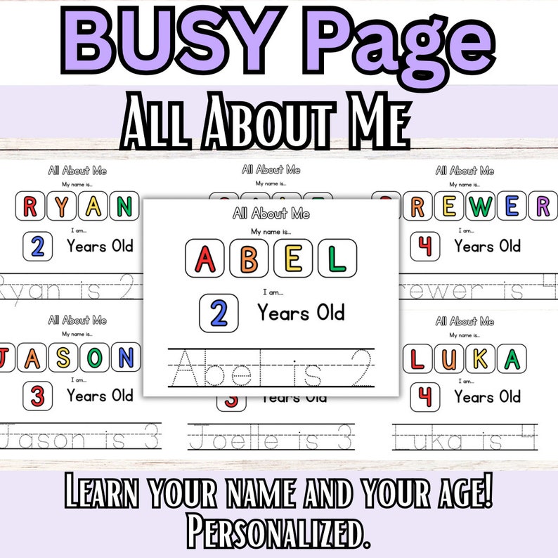 All About Me Pages Personalized Name, Age Busy Book for Preschoolers ...