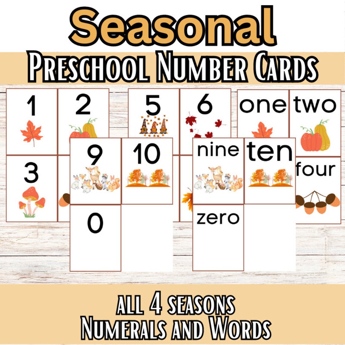 Seasonal Number Cards, Math for Preschool Kindergarten 1st Grade ...