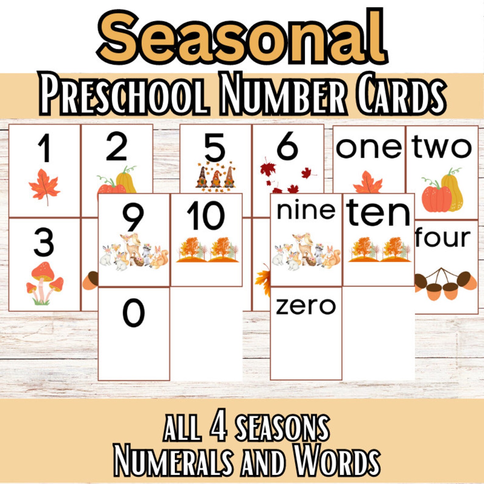 Seasonal Number Cards, Math for Preschool Kindergarten 1st Grade ...