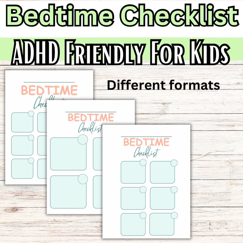Blank & Filled in ADHD Bedtime Checklist for Kids, Teens, Adults ...