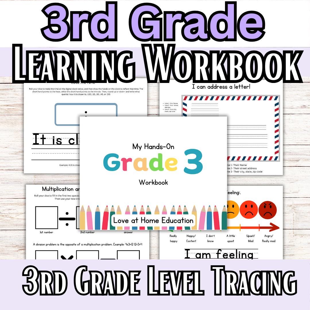 3rd Grade Learning Workbook: Math, Writing (digital Download) - Etsy