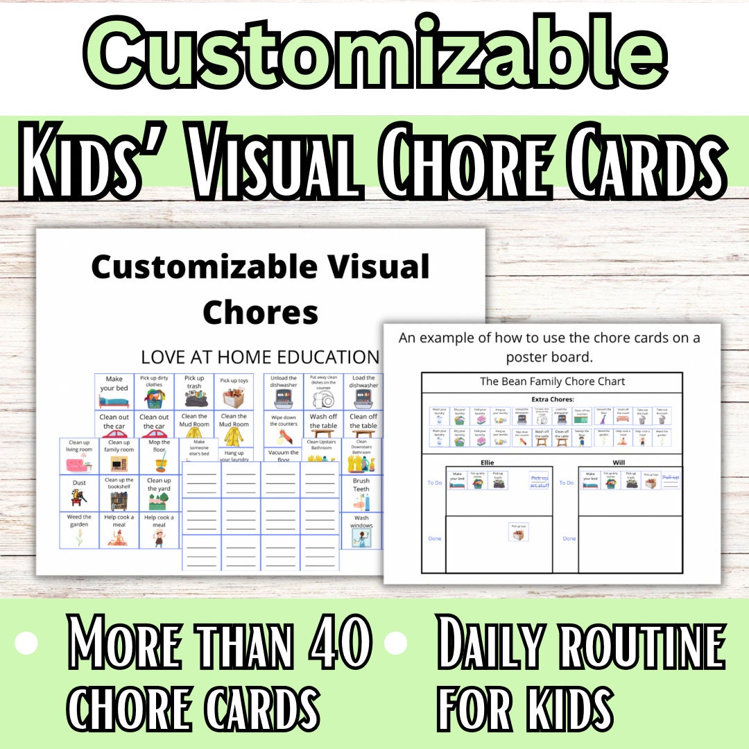 Customizable Digital Chore Cards 48 Cards, Chore Chart for Kids ...