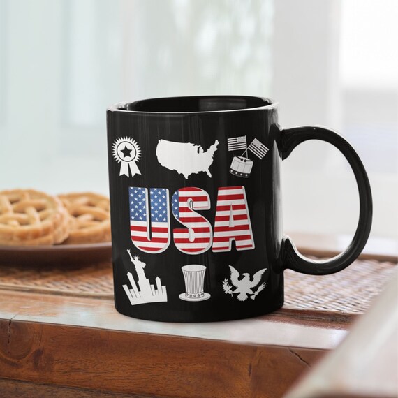 Black Coffee Mug USA American Flag Patriotic Mugs 4th of | Etsy