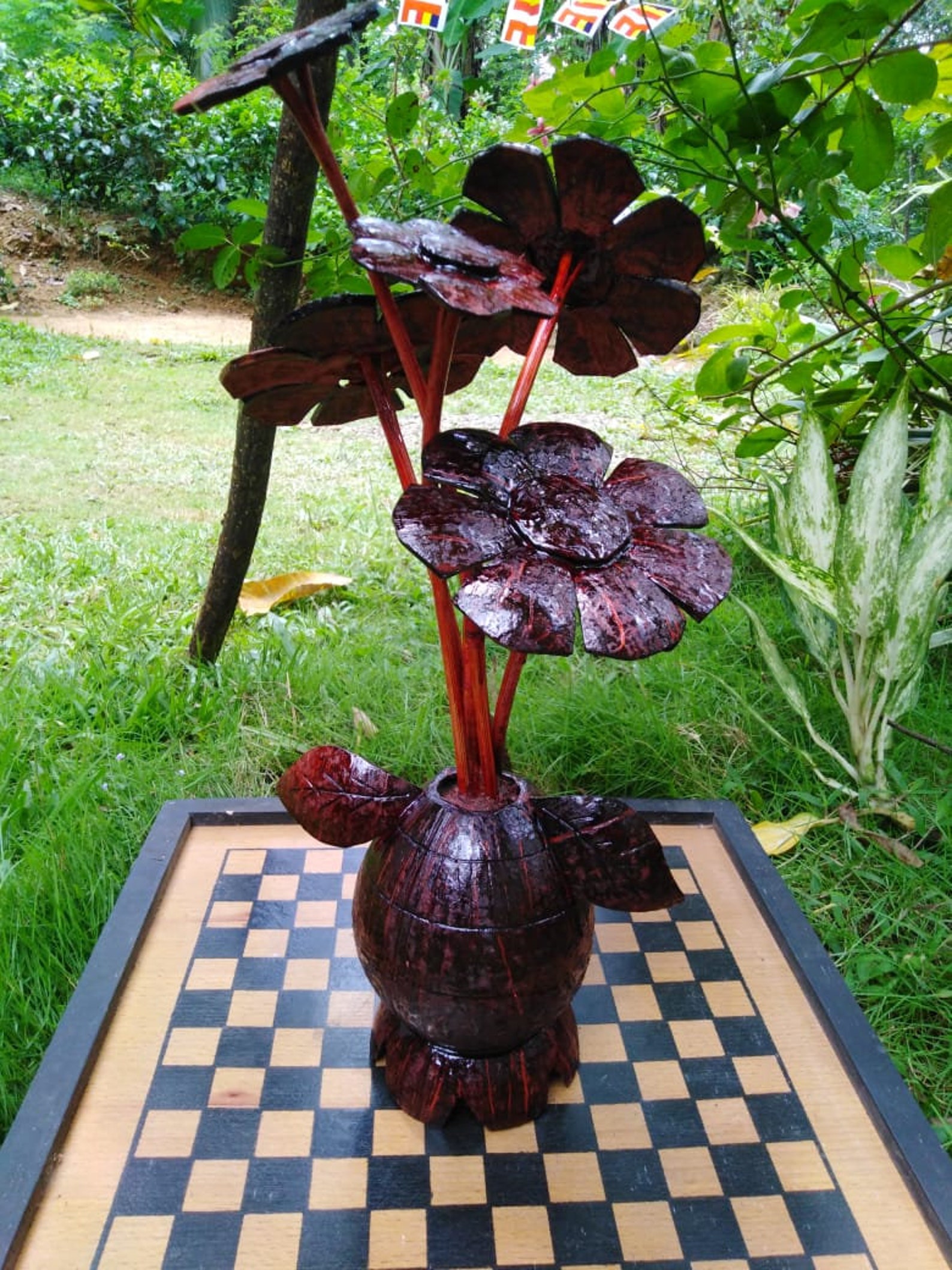 Homemade Painted Coconut Shell Flower Vase for Home Decor, Beautiful ...