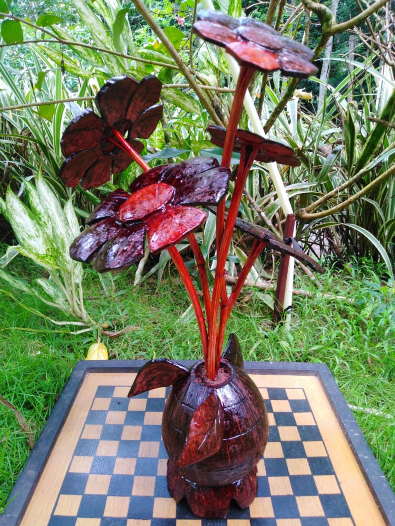 Homemade Painted Coconut Shell Flower Vase for Home Decor, Beautiful ...