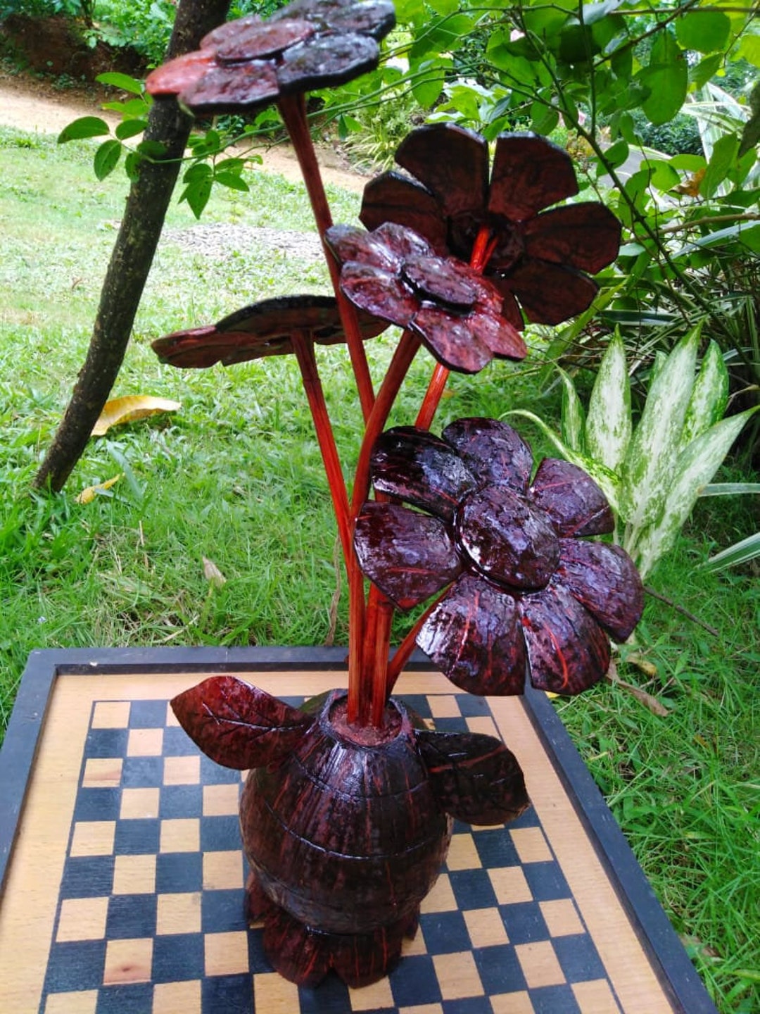 Homemade Painted Coconut Shell Flower Vase for Home Decor, Beautiful ...