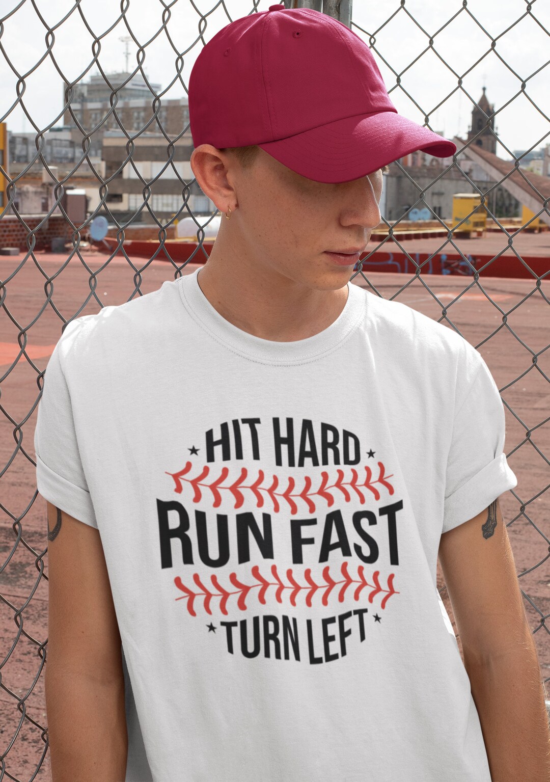 Hit Hard, Run Fast, Turn Left, Funny Baseball Shirt, Baseball Dad ...