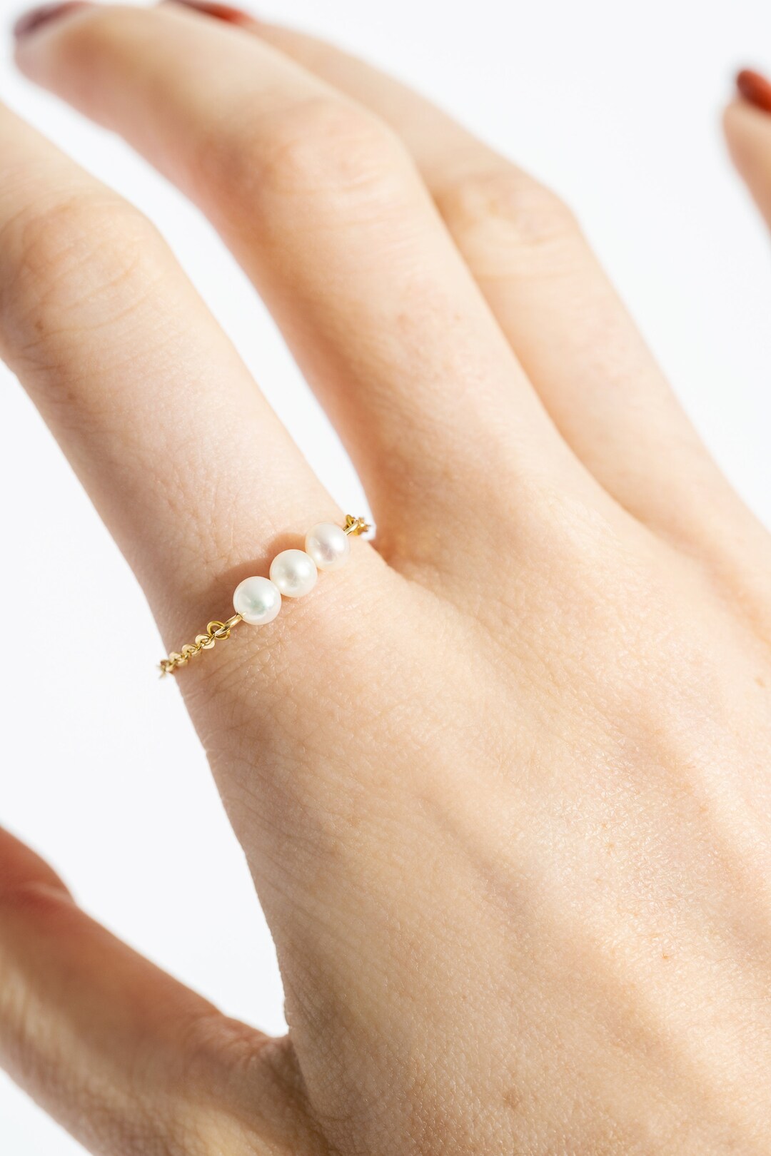 Solid Gold Pearl Ring - Freshwater Pearls Ring - Bridesmaid Ring ...